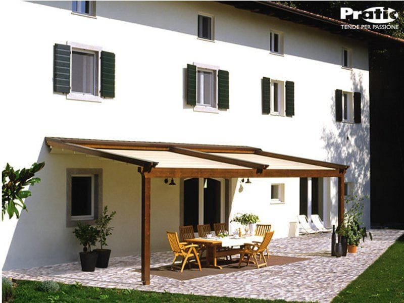 Wooden pergola with sliding cover TECNIC WOOD By PRATIC F.lli ORIOLI
