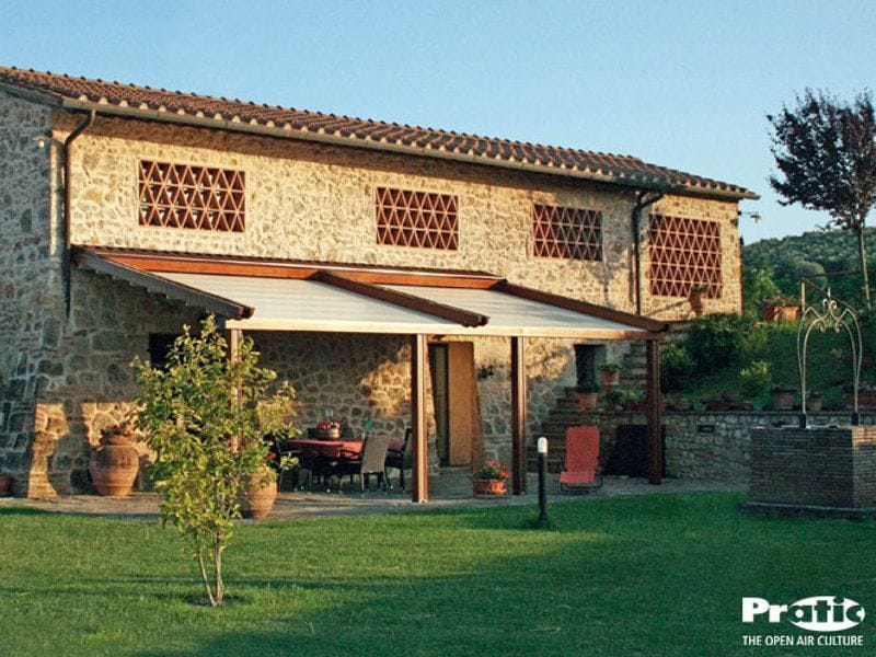 Wooden pergola with sliding cover TECNIC WOOD PLUS By PRATIC F.lli ORIOLI