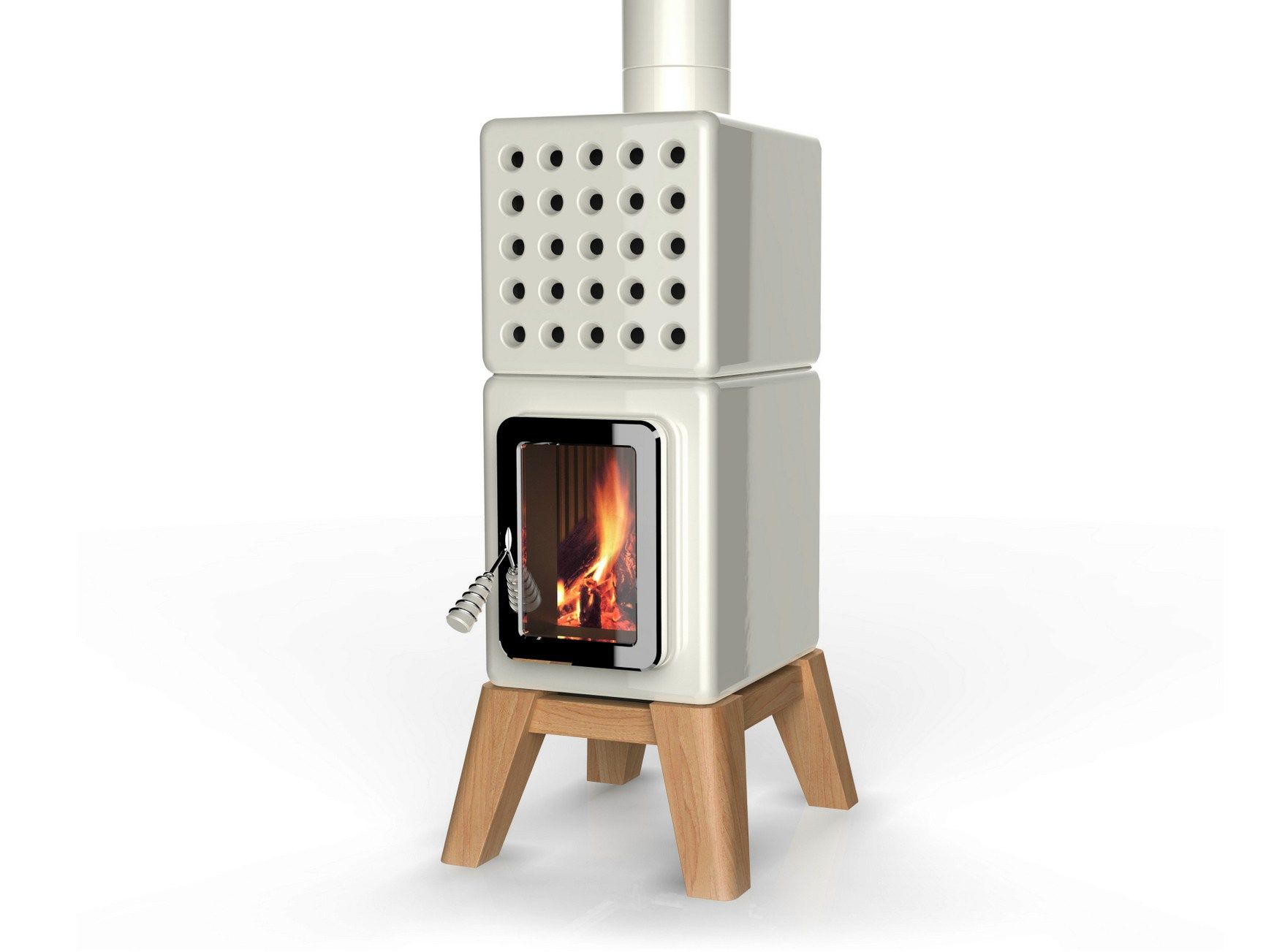 Wood-burning ceramic stove CUBISTACK WOOD By LA CASTELLAMONTE design ...