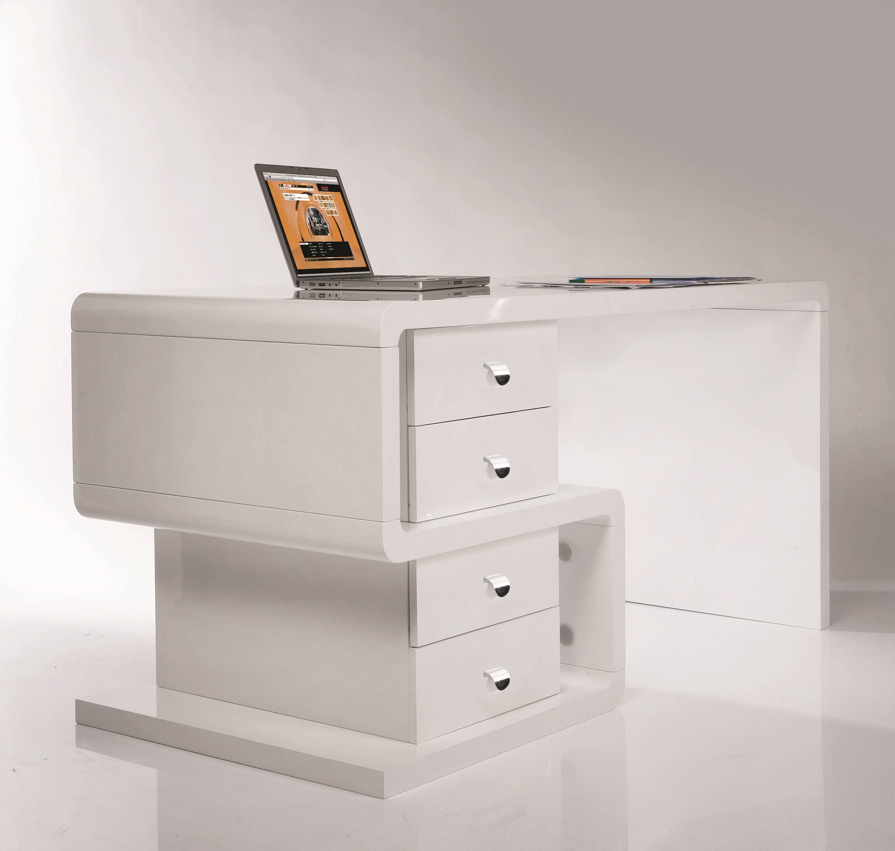 Lacquered rectangular wooden writing desk with drawers WHITE CLUB DESK ...