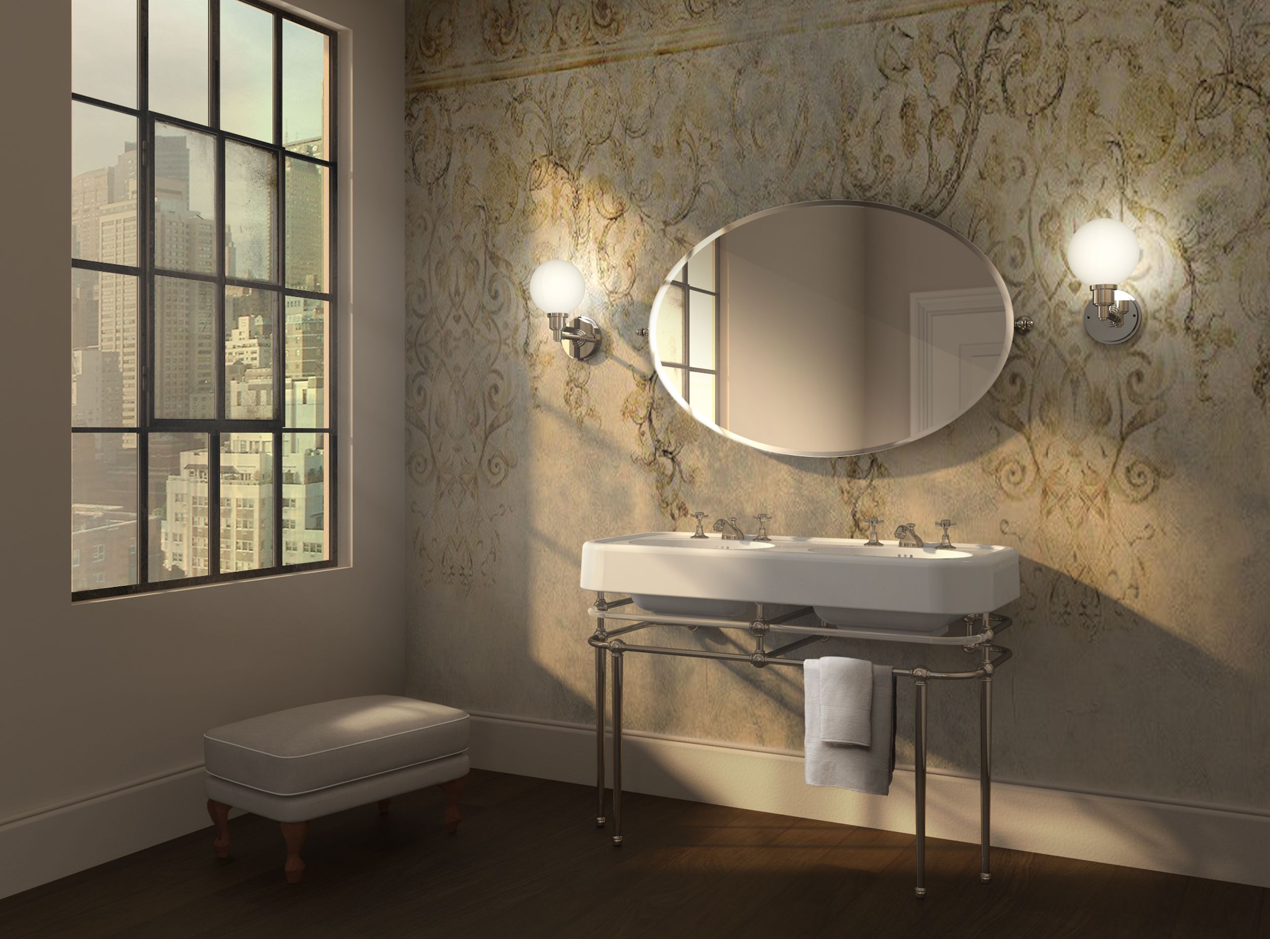 Console double washbasin with towel rail CRYSTAL MEMPHIS By Devon&Devon