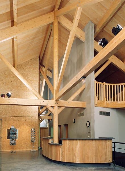 Integrated structural system in timber Laminated wood structure by Simonin
