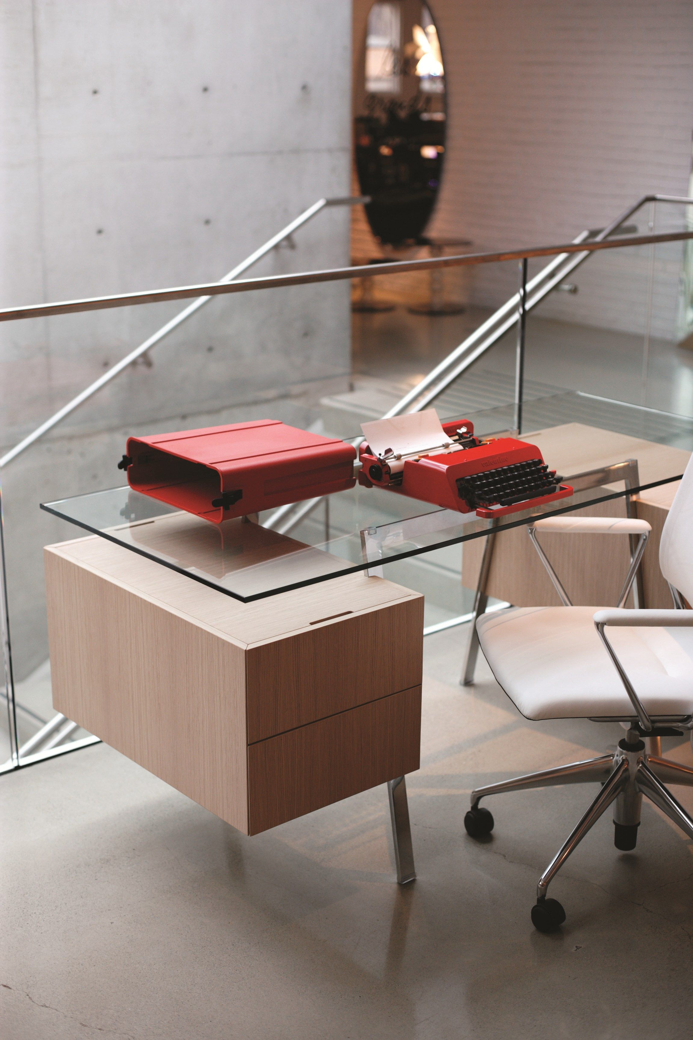 Glass writing desk with drawers HOMEWORK 1 GLASS TOP By bensen