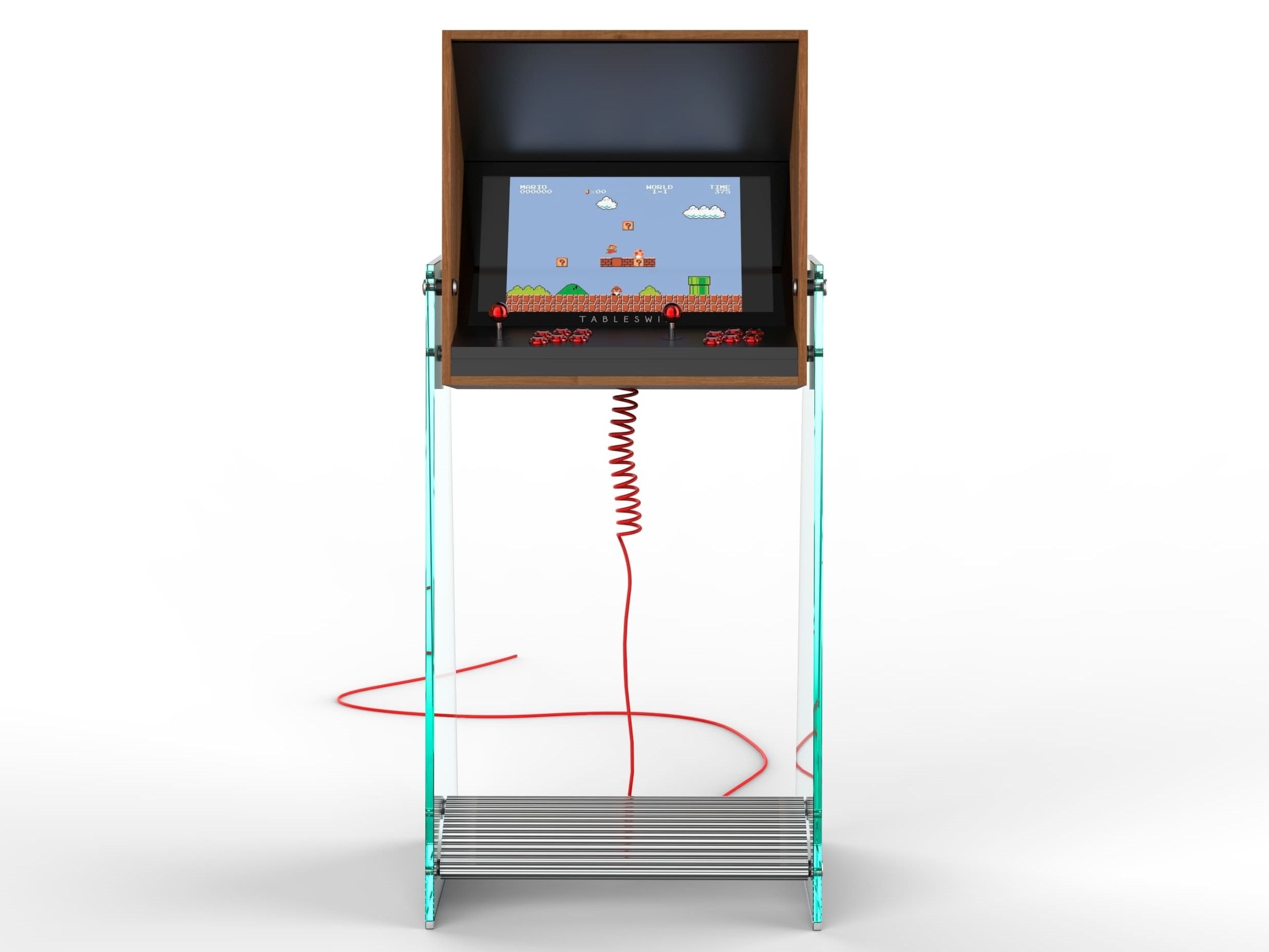 Wood and glass arcade cabinet RANK By Tableswin design Marc Sadler
