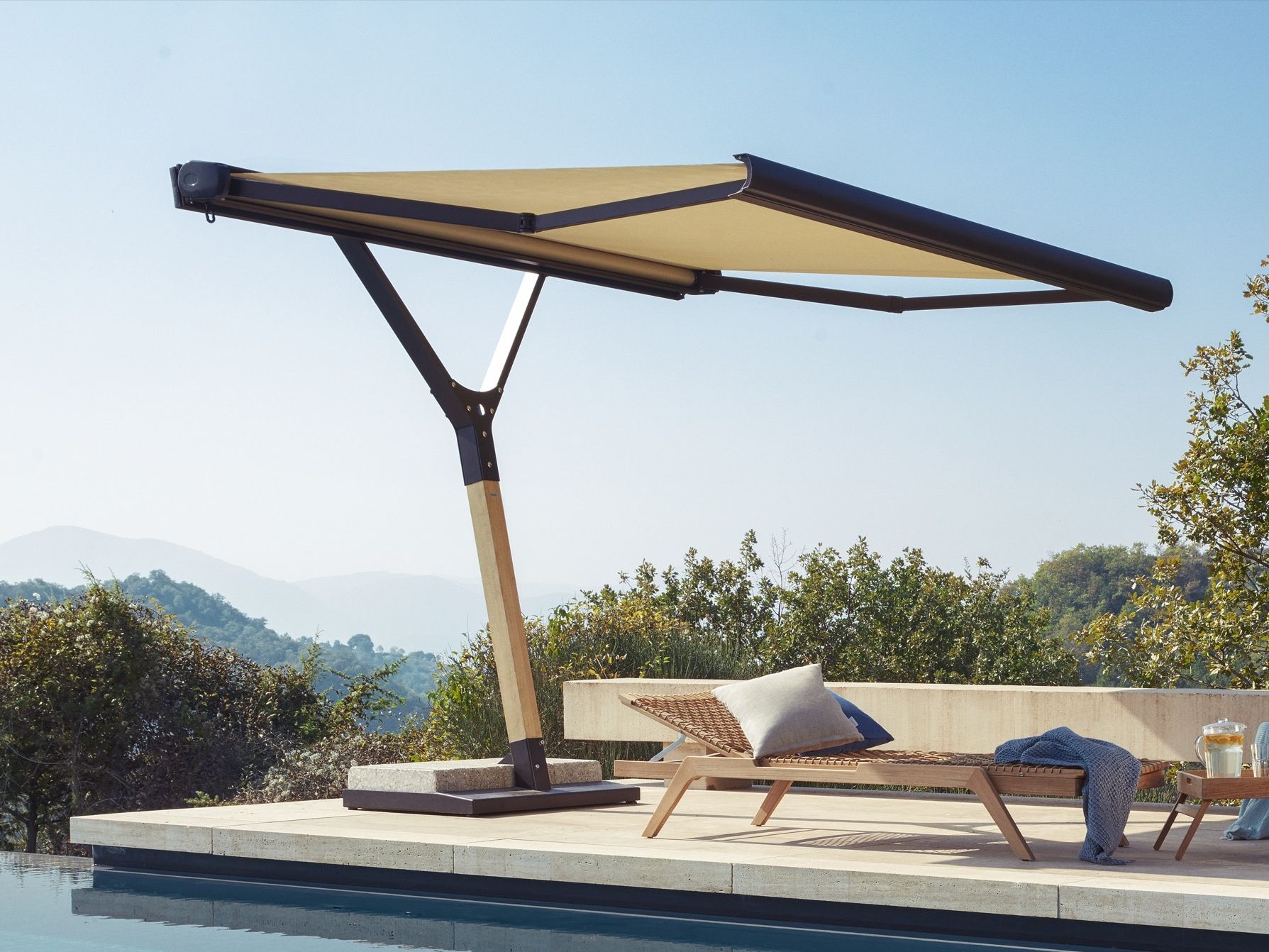 SALENTO Rectangular Garden umbrella in galvanized steel and iroko By Unopiù