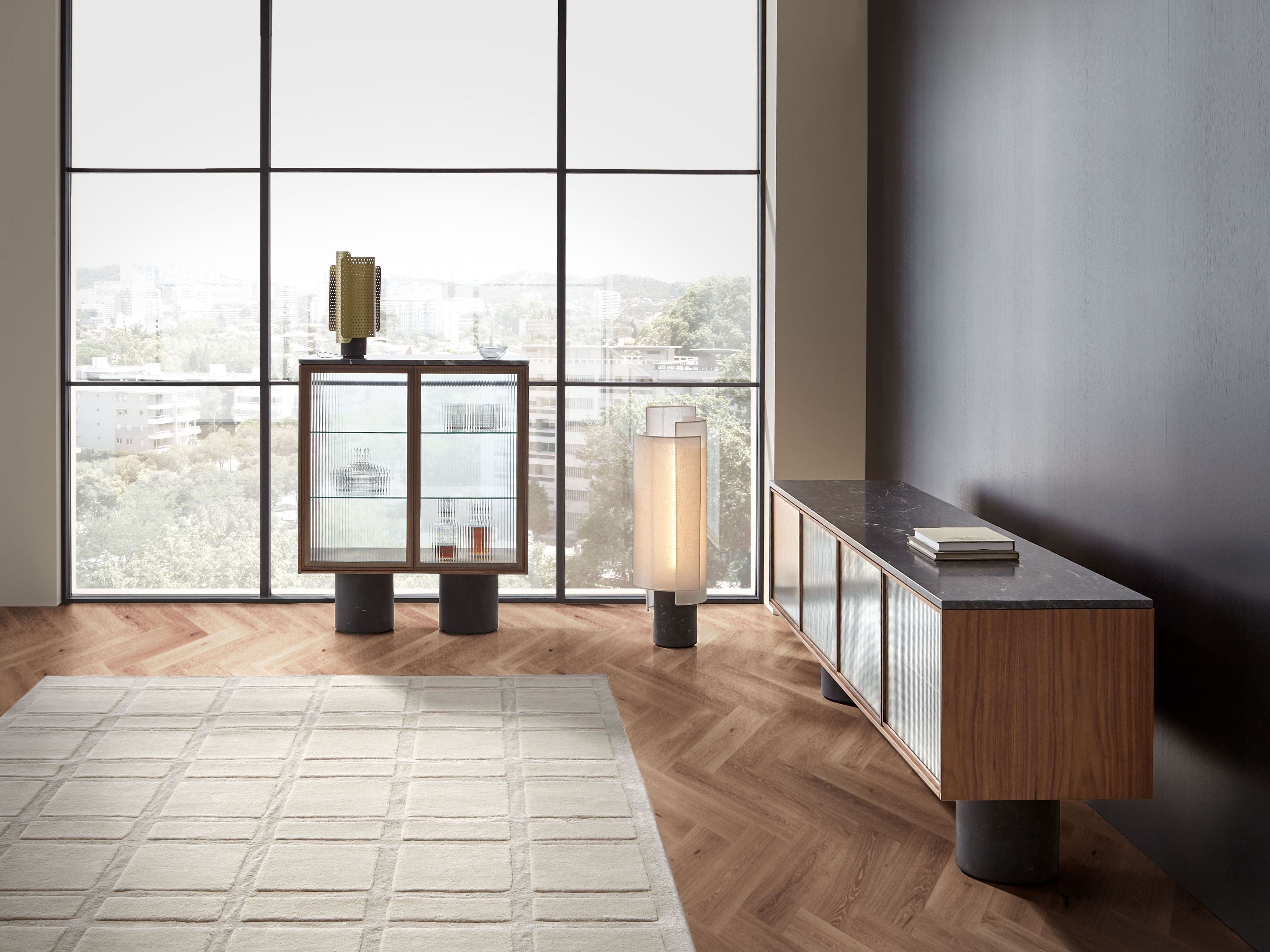 RIO Wood and glass highboard with doors By Punt | design Sebastian Herkner