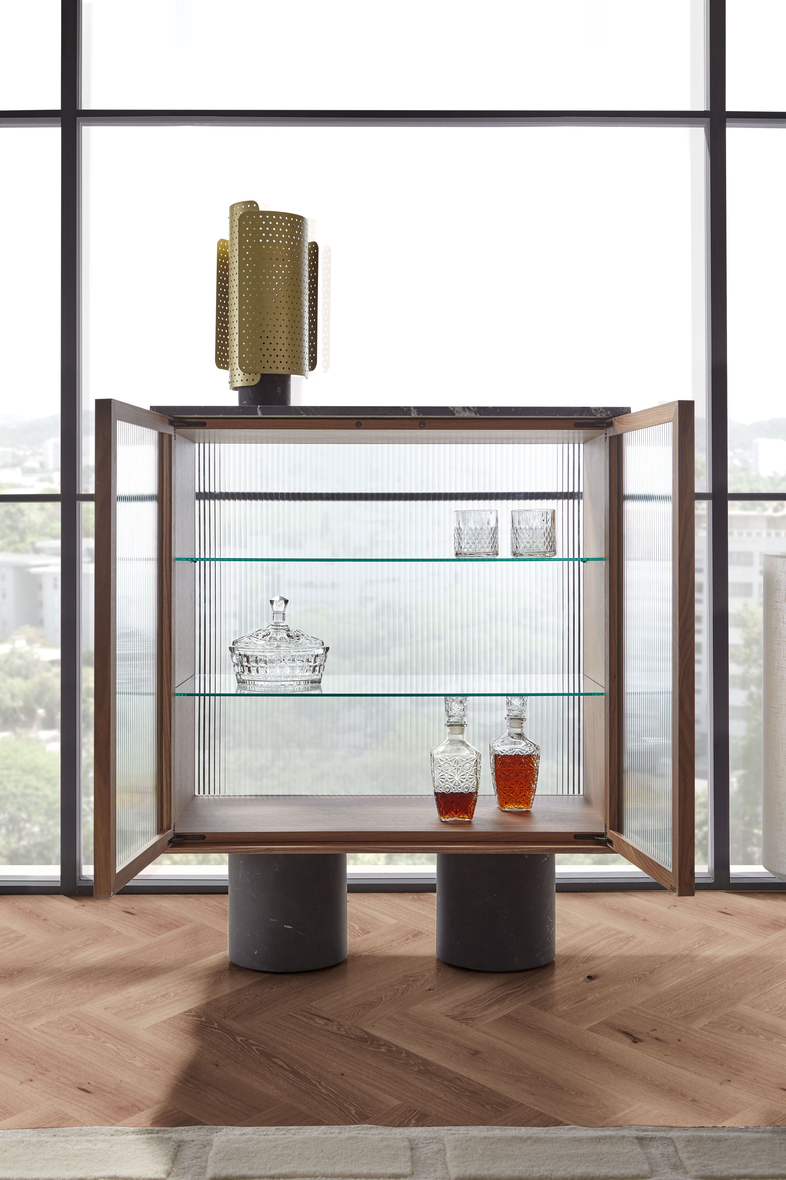 RIO Wood and glass highboard with doors By Punt | design Sebastian Herkner