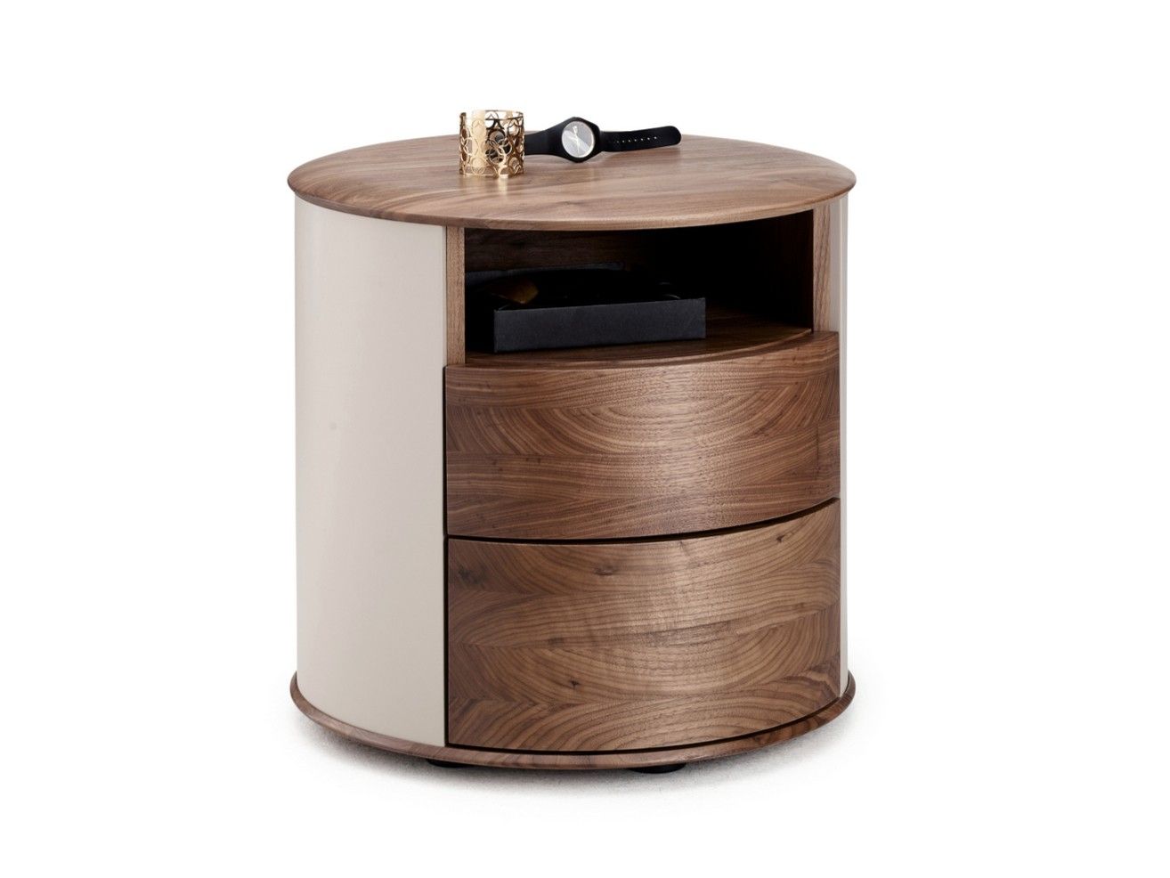 S100 | Bedside table Round walnut bedside table with drawers By YOMEI ...