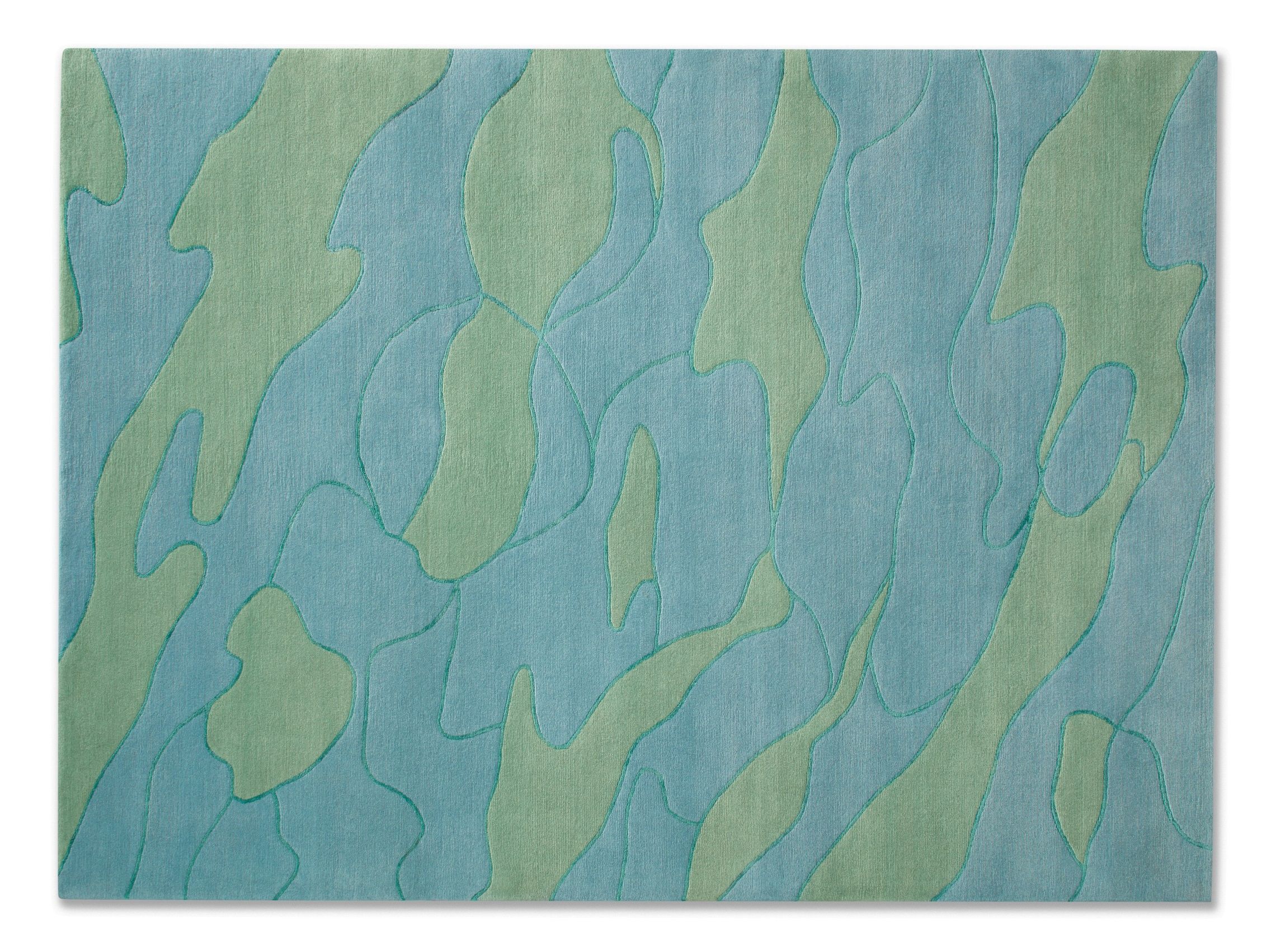 ALL AT SEA Hand knotted rug in wool and silk By Deirdre Dyson