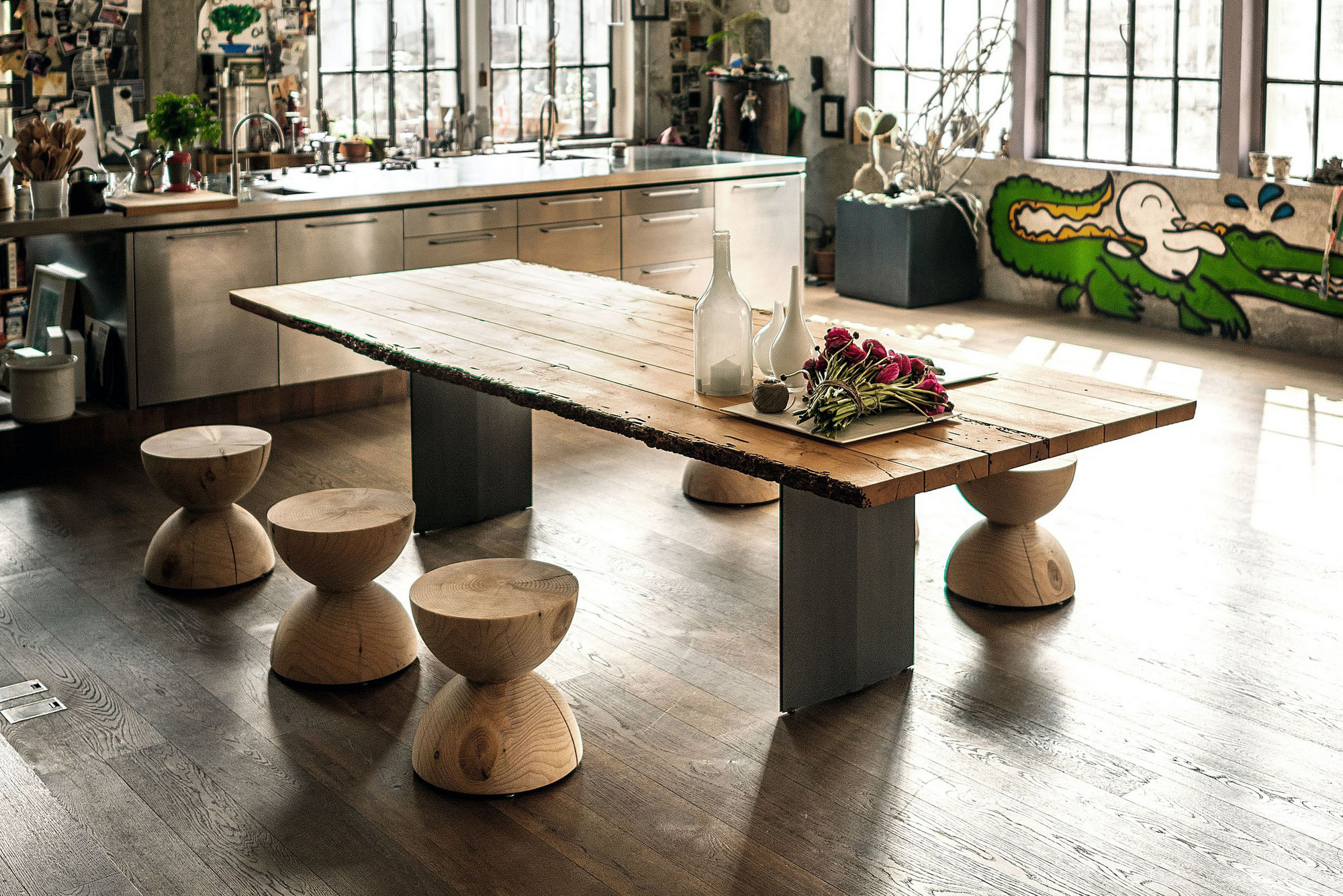 SKY-NATURA BRICCOLA Rectangular table with briccola wood top and iron ...