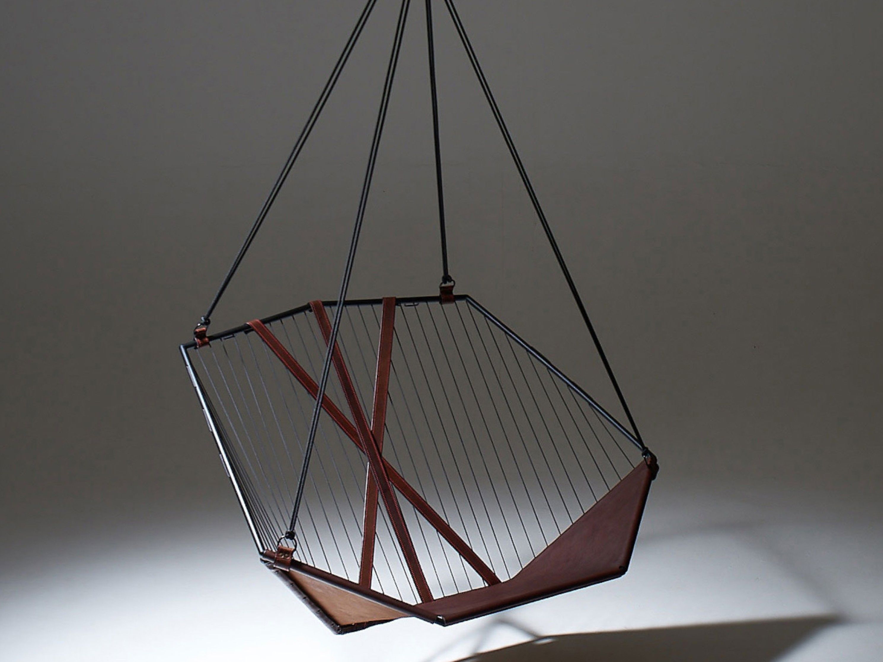 ANGULAR SLING Leather hanging chair swing seat By Studio Stirling ...