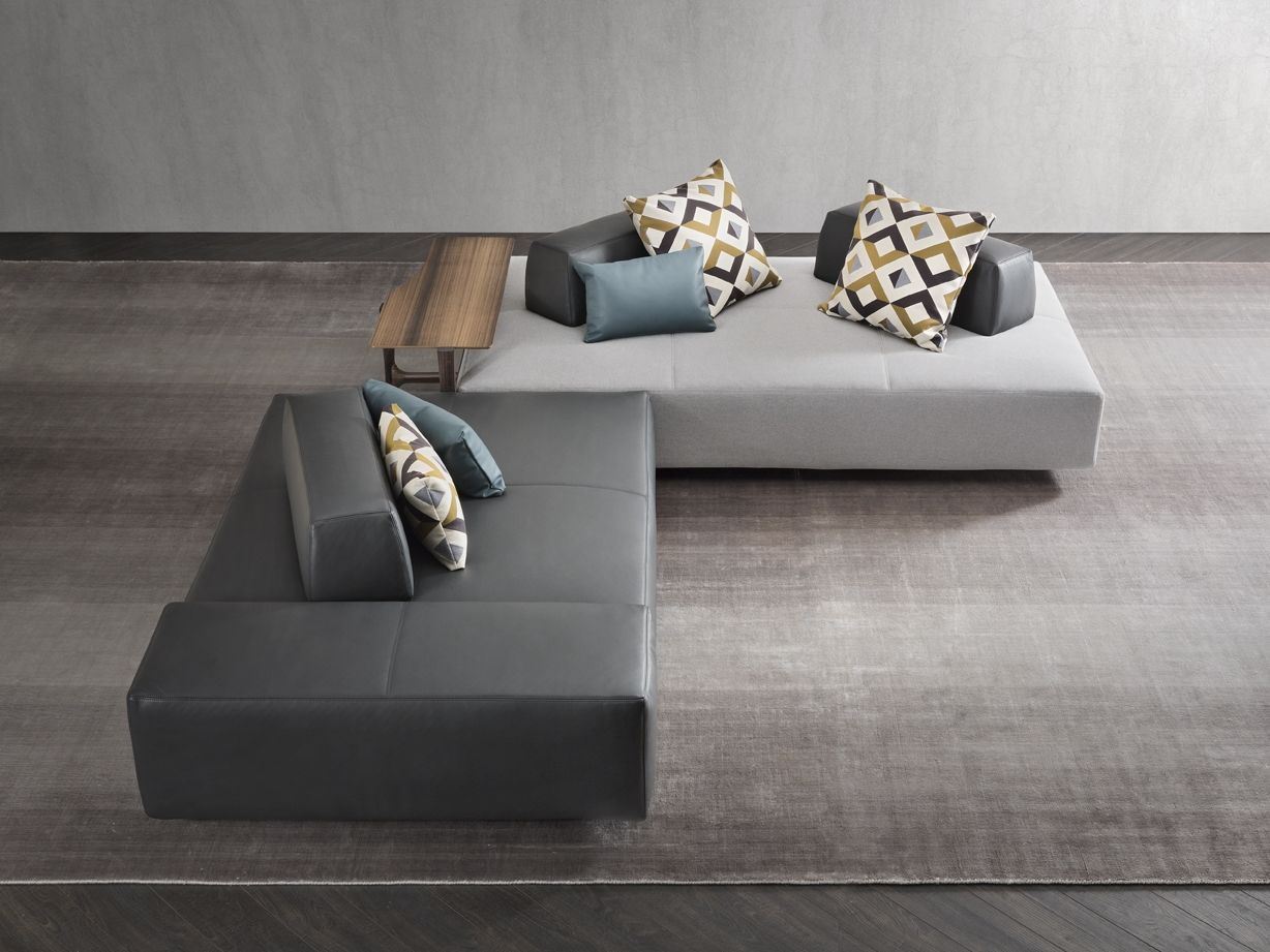 Upholstered modular fabric bench with back SOFTBENCH By Flou