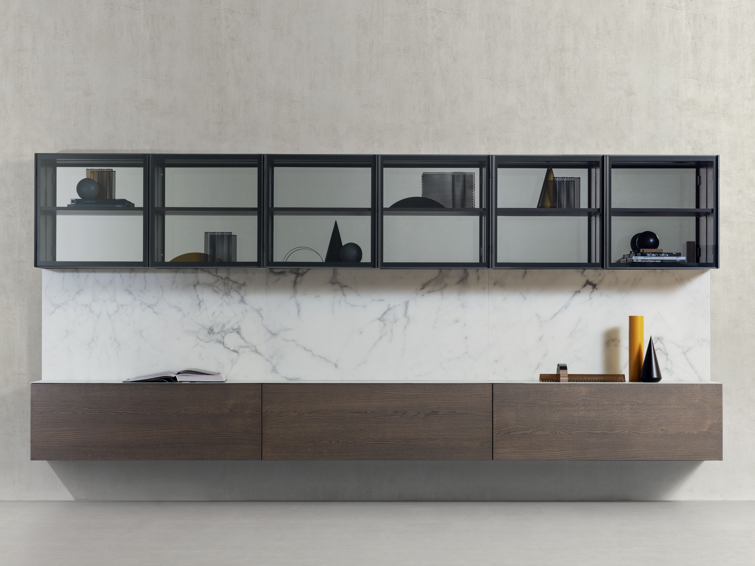 SPAZIO 03 Sectional marble and wood storage wall By PIANCA