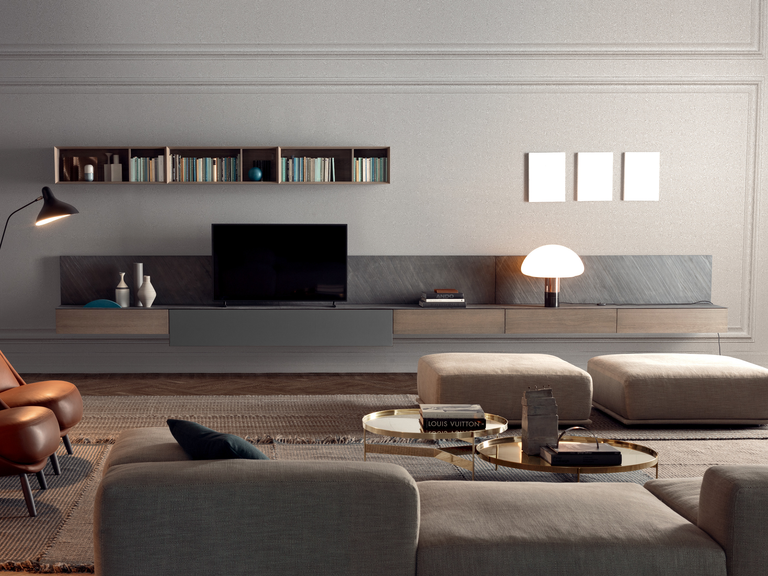 Sectional stone and wood storage wall SPAZIO 04 Spazio Collection By PIANCA