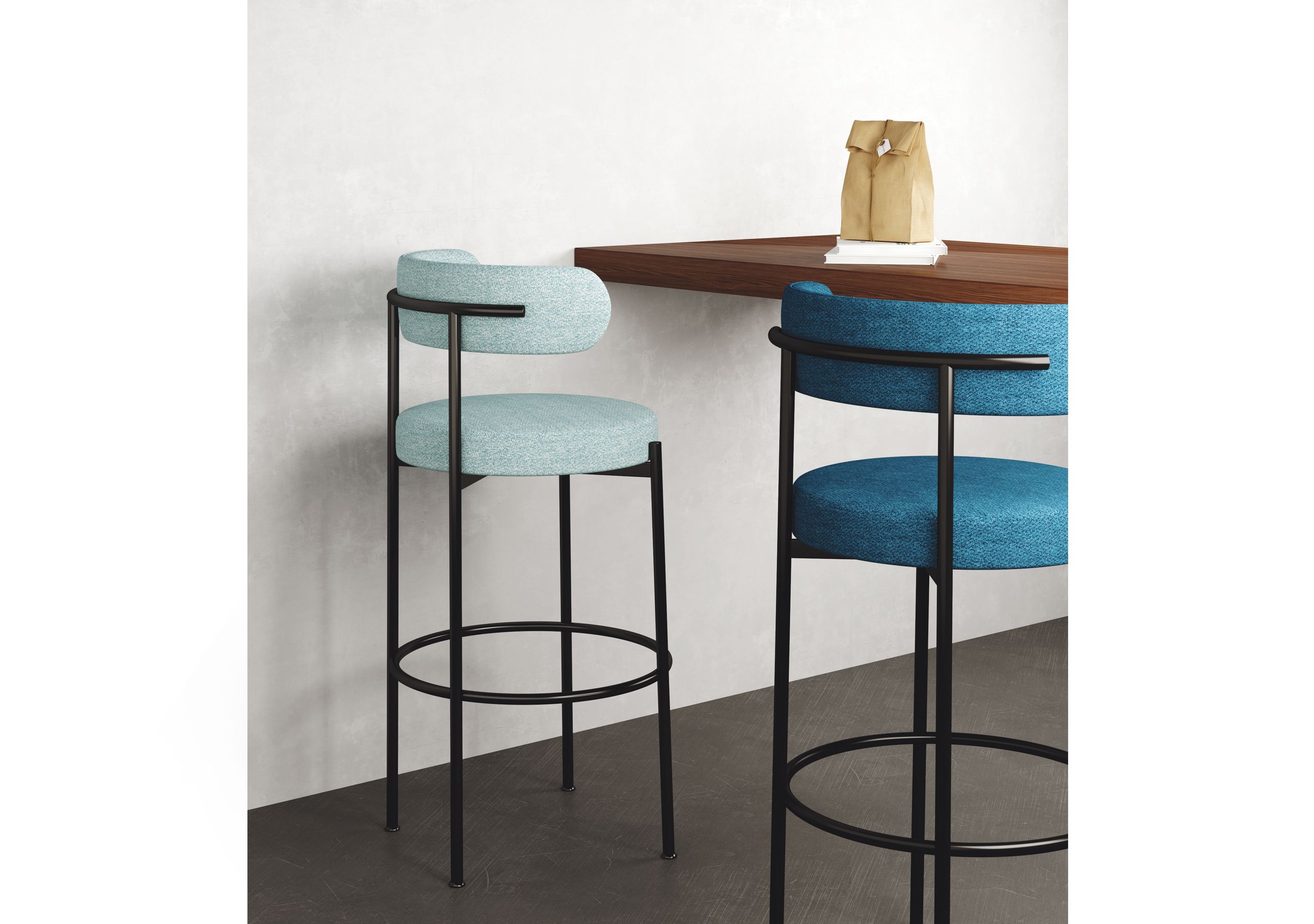 GIOTTO Upholstered fabric stool with footrest By JOB’S