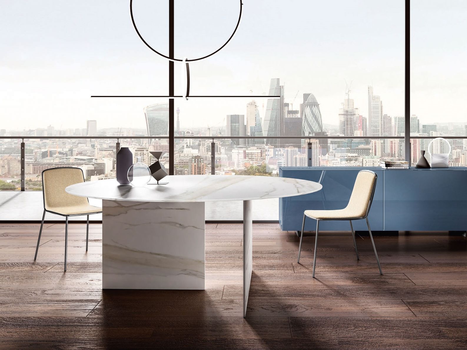 Tavolo da pranzo rotondo in vetro STRATUM CALACATTA GOLD MATT XGLASS ...