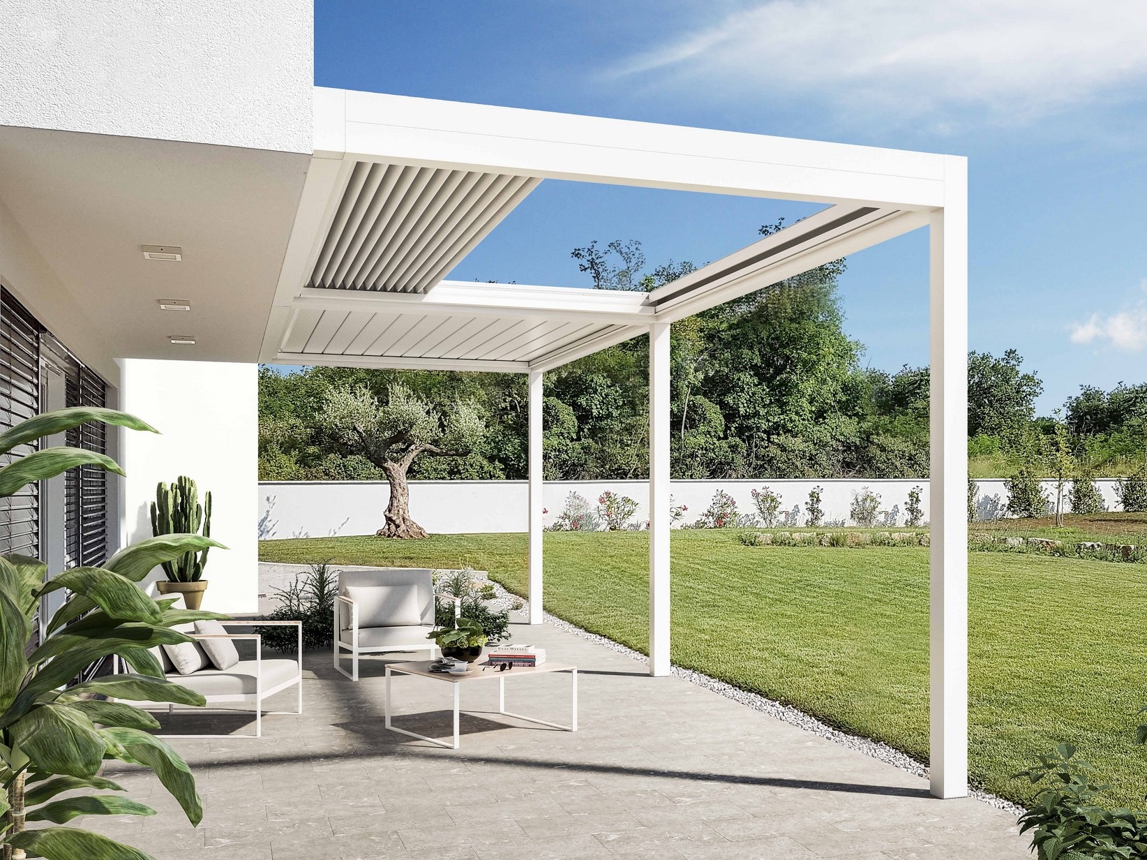 SWAY | Wall-mounted pergola Bioclimatic pergola with retractable blade ...