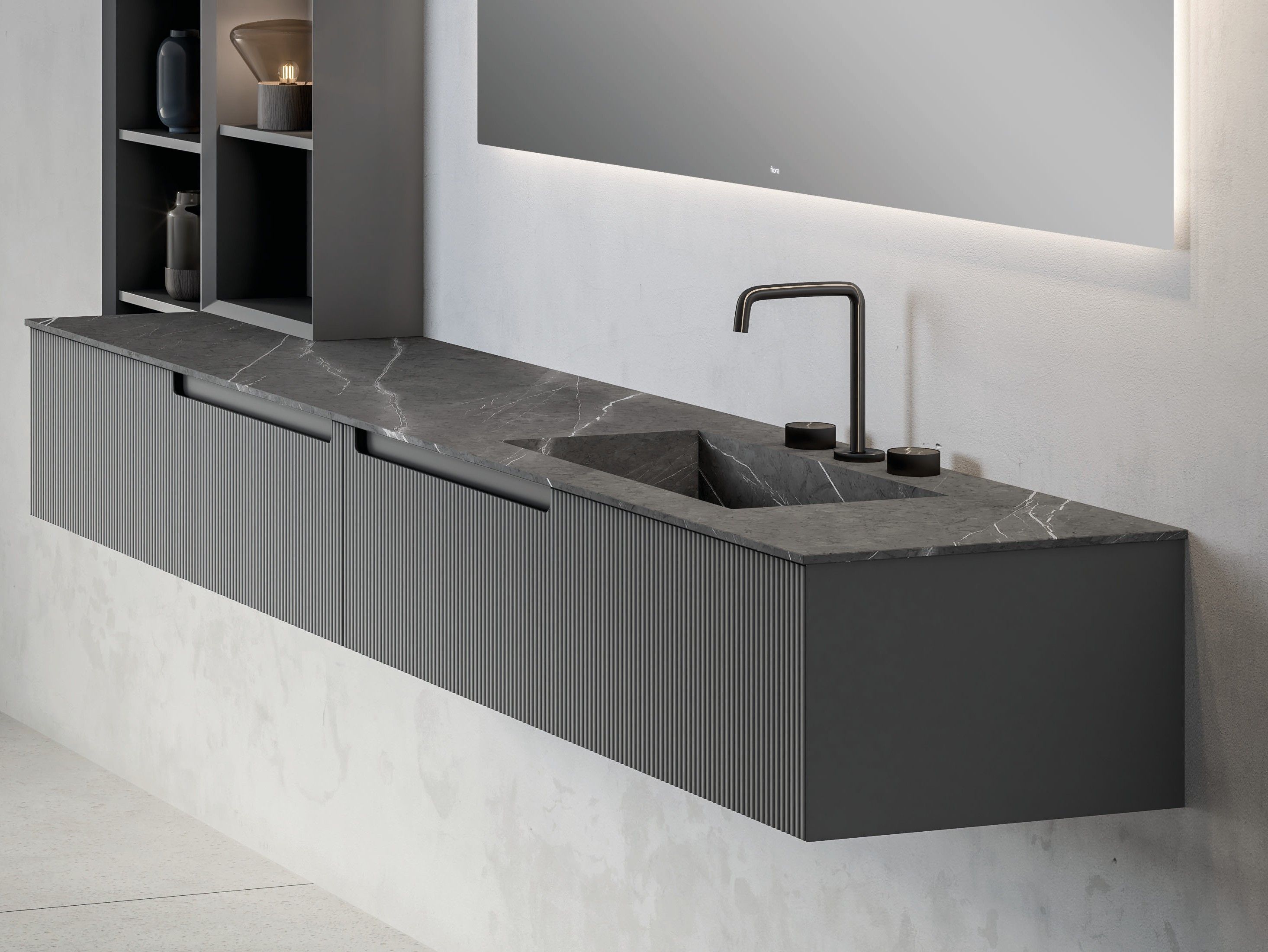 SYNERGY Sectional single vanity unit with Pure natural stone top By Fiora