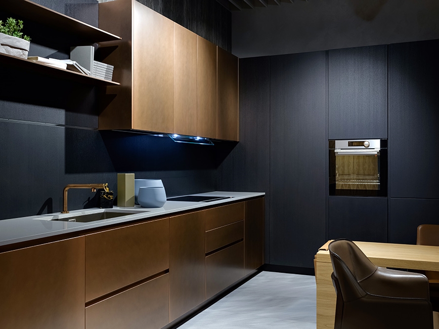 T45 | Kitchen Linear kitchen in Ebano veneer and Bianco Carrara stone ...
