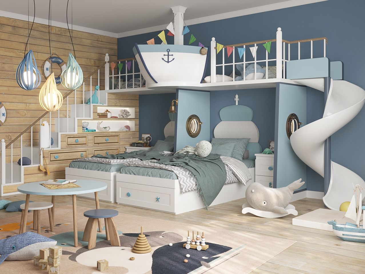 THE LITTLE SAILOR Loft oak bedroom set By Tiferno Mobili