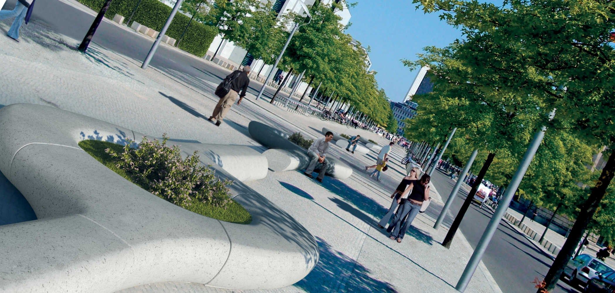 TREE LINE | Curved bench Sectional Curved reconstructed stone bench By ...