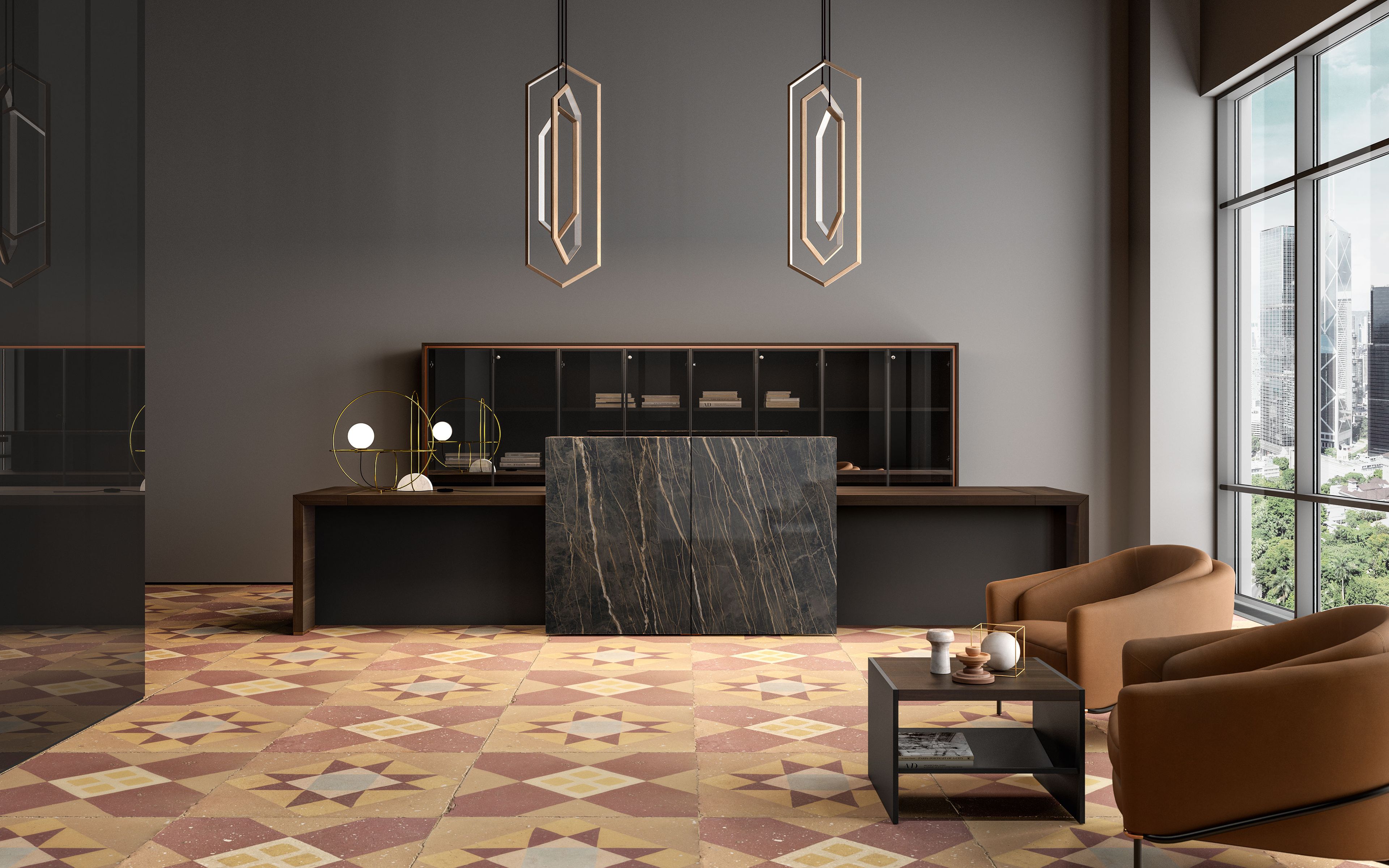 Banco reception in legno con mensola in Laminam® UNIVERSE | Banco ...