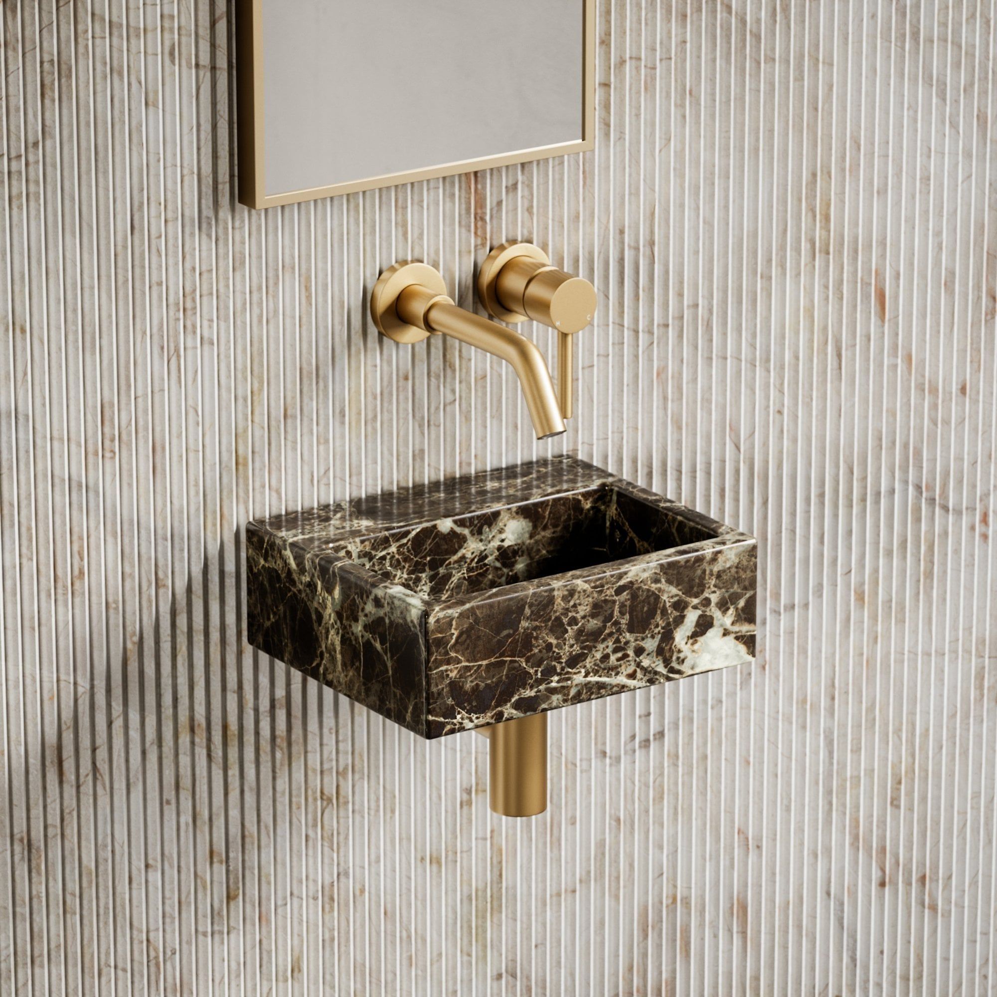 VASEL | Dark Emperador marble handrinse basin Rectangular wall-mounted ...