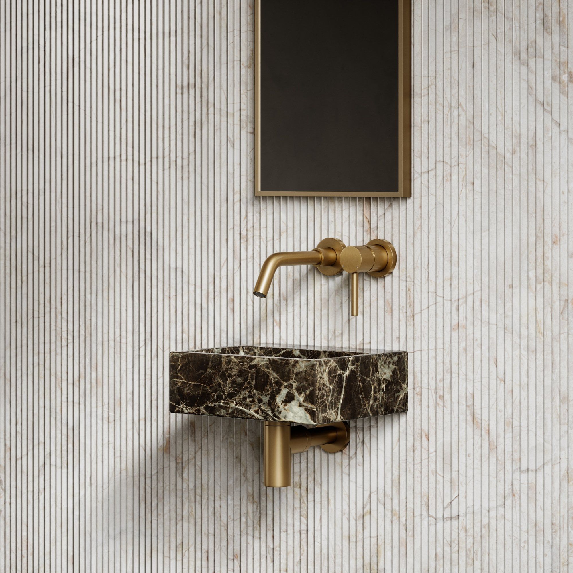 VASEL | Dark Emperador marble handrinse basin Rectangular wall-mounted ...