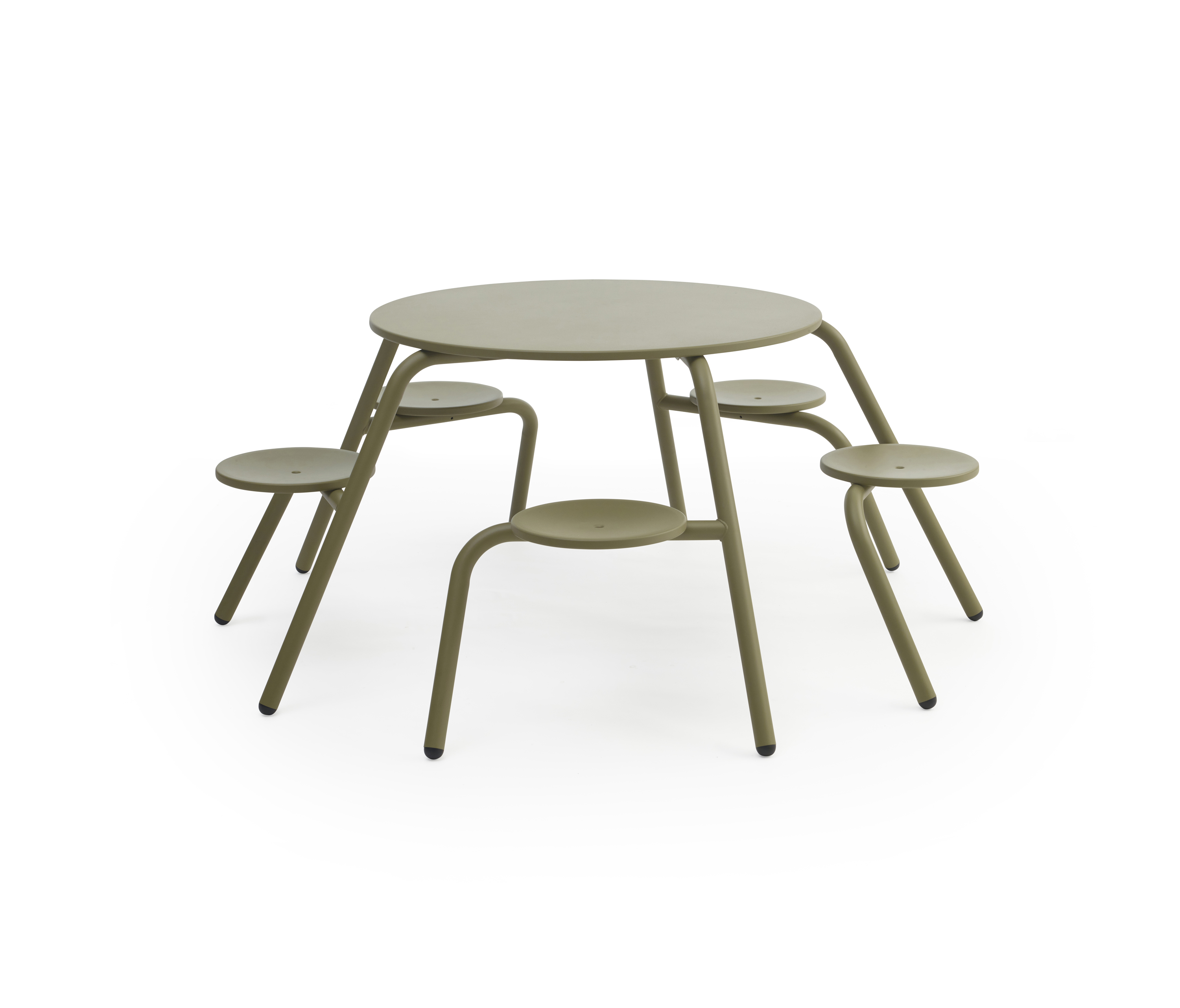 VIRUS 5-SEATER Round metal picnic table with integrated seats By ...