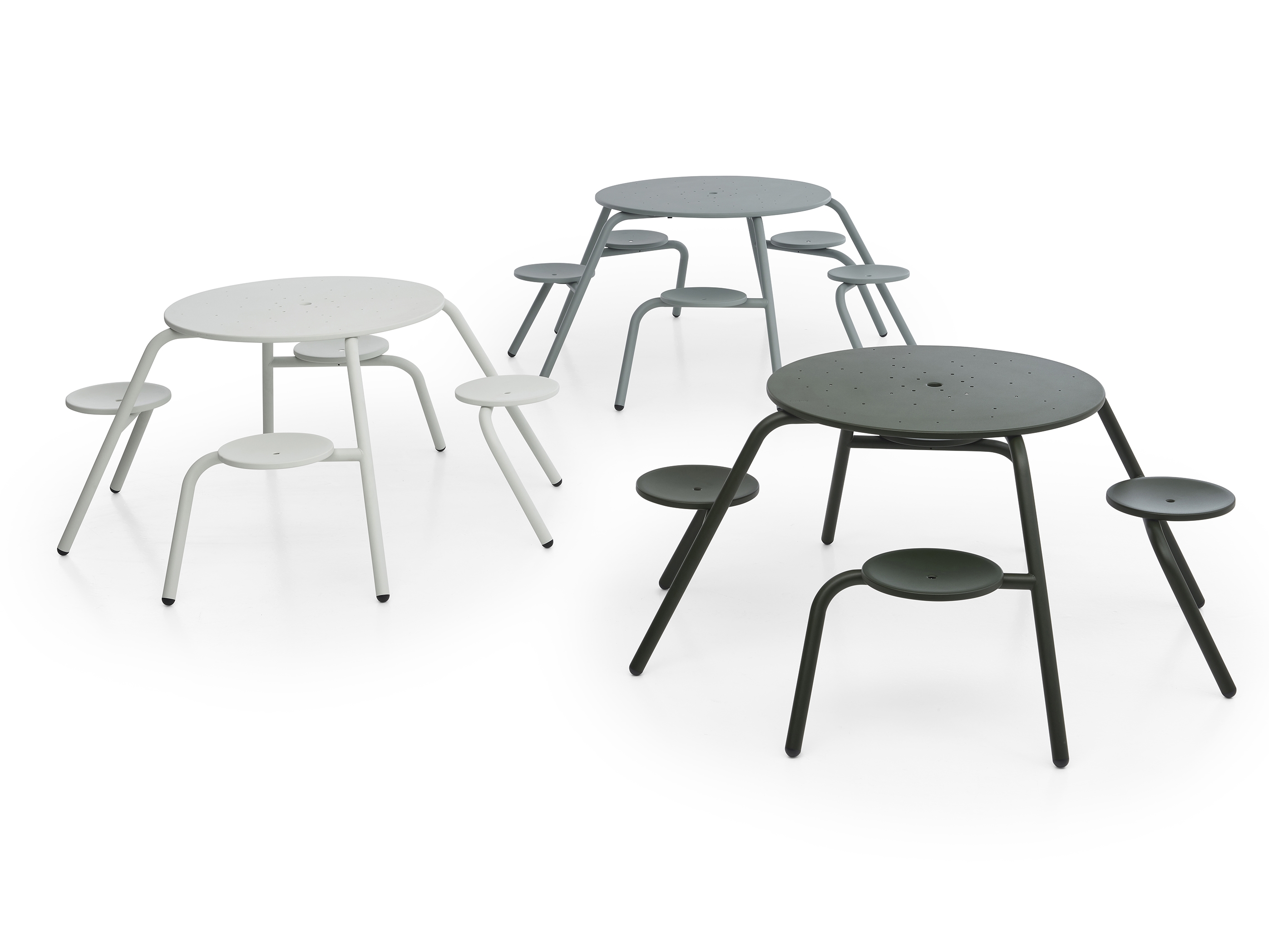 VIRUS 5-SEATER Round metal picnic table with integrated seats By ...