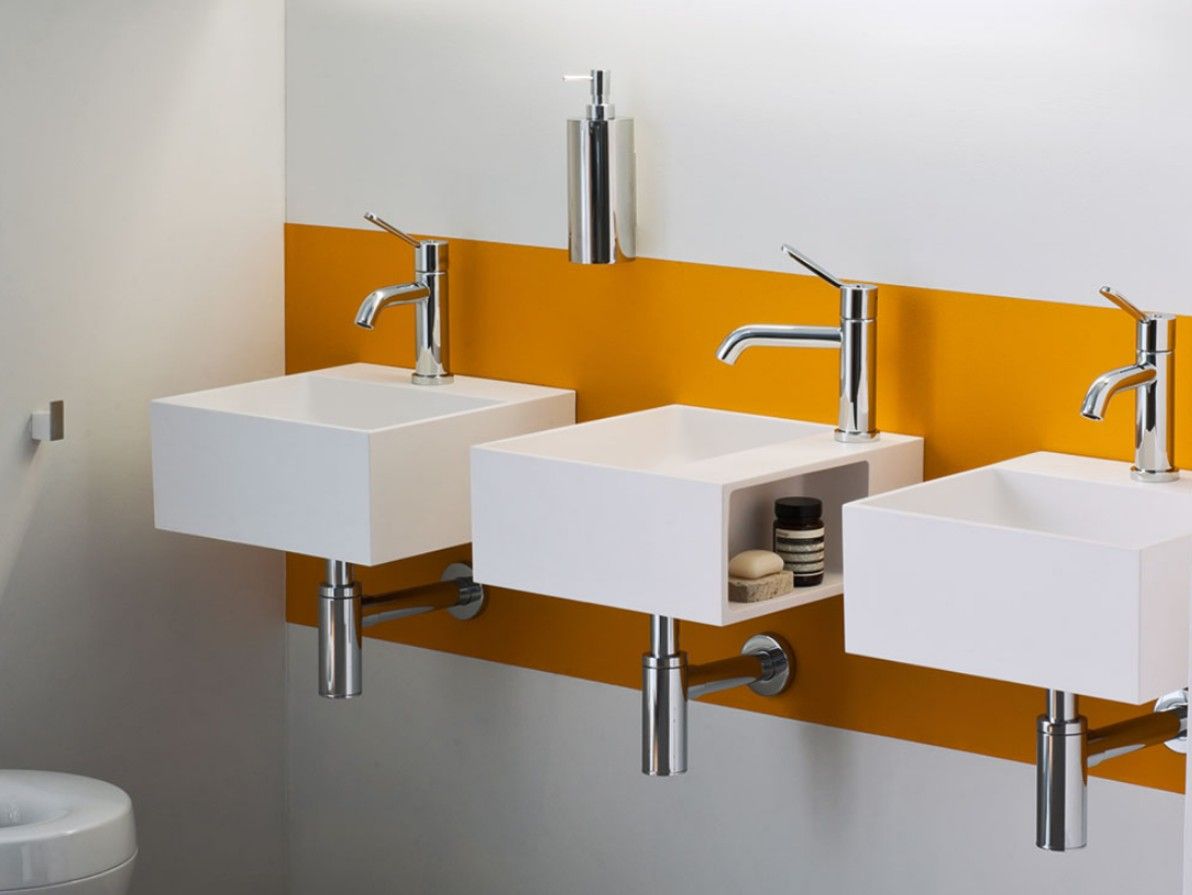 HANDWASH Square wall-mounted Cristalplant® handrinse basin By Agape