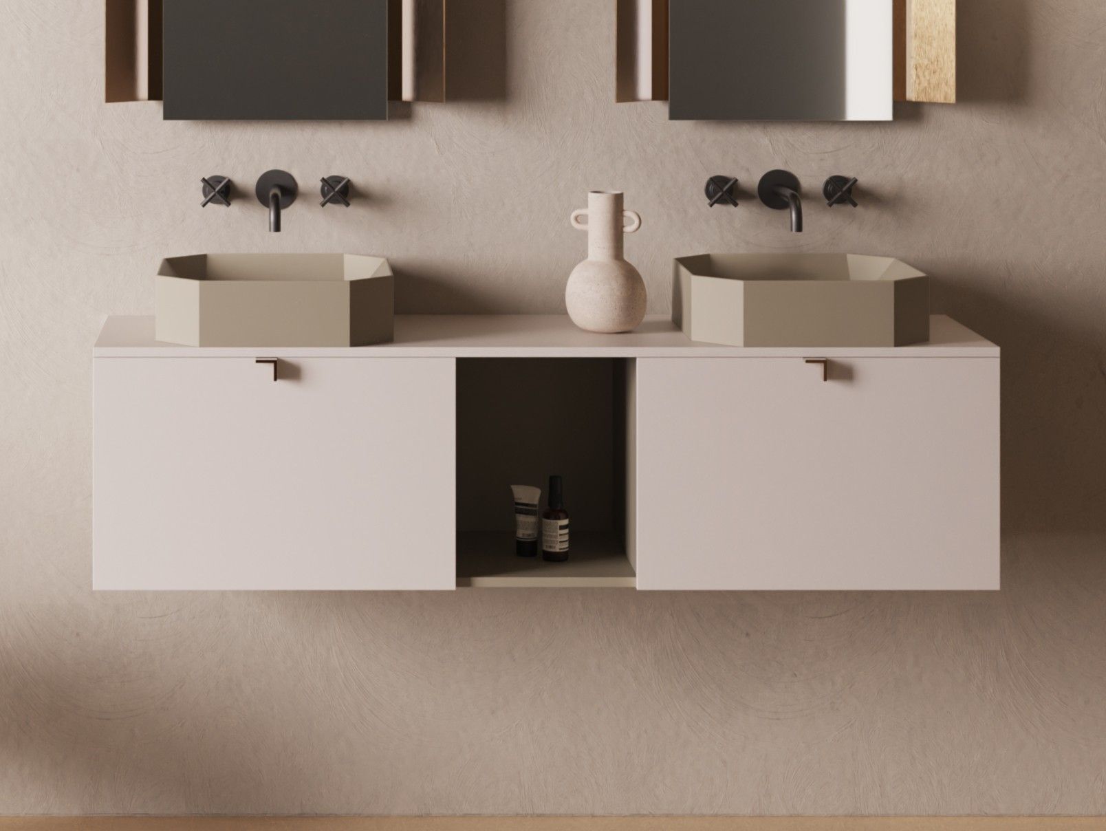 ORIGAMI Double wall-mounted vanity unit with doors By Ex.t | design ...