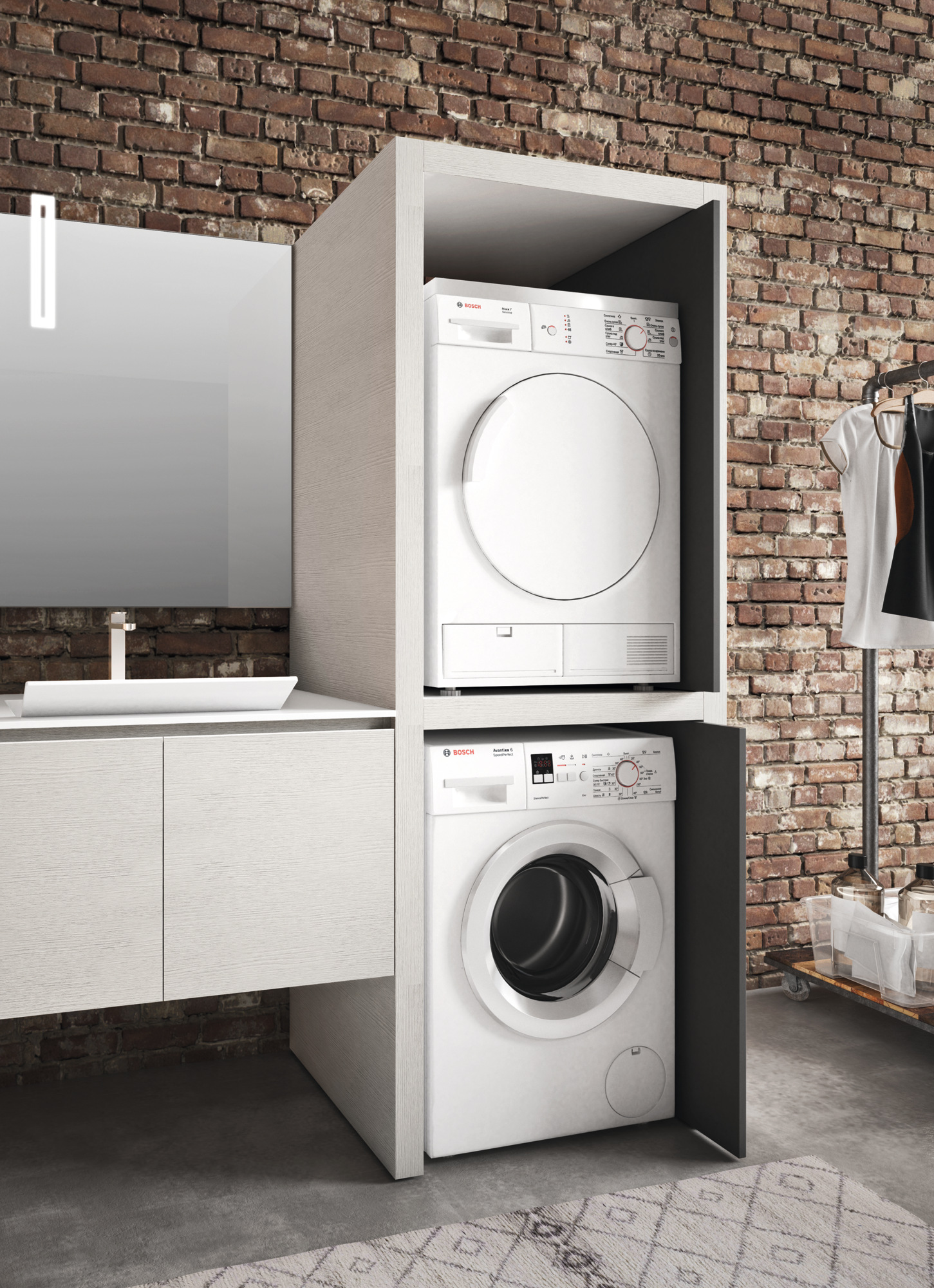 WASH - COMPOSITION 5 Tall wall-mounted melamine laundry room cabinet ...
