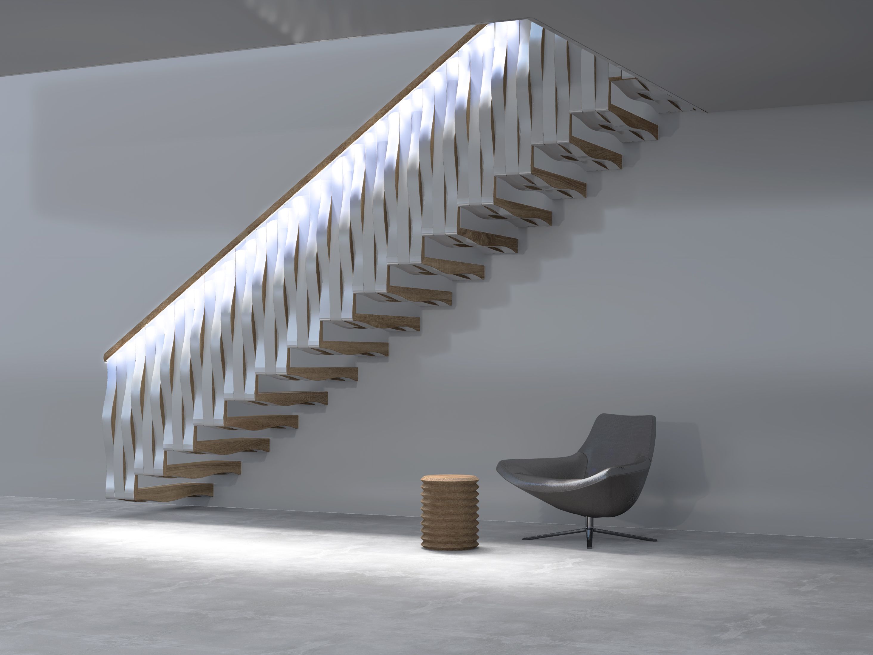 Wooden cantilevered staircase WAVE RAIL Wave Collection By Siller Treppen