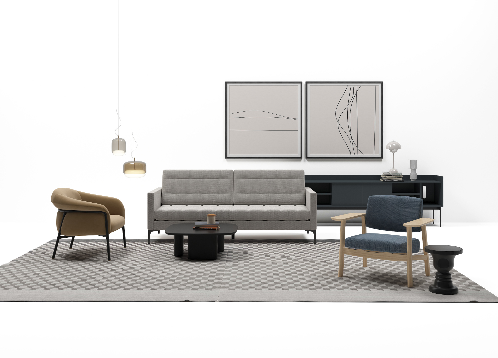 WIDE Fabric and wooden easy chair with armrests By grado design