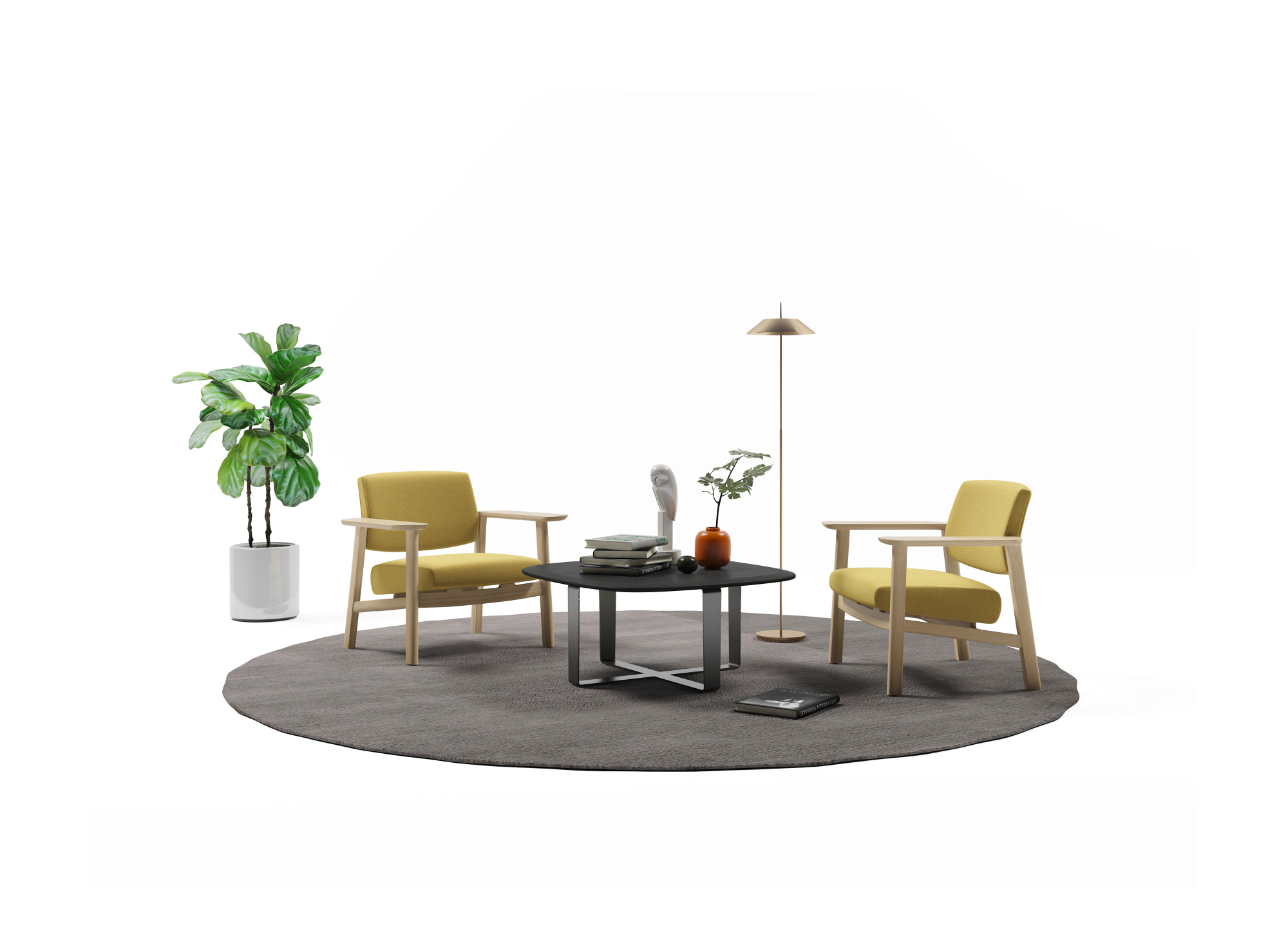 WIDE Fabric and wooden easy chair with armrests By grado design