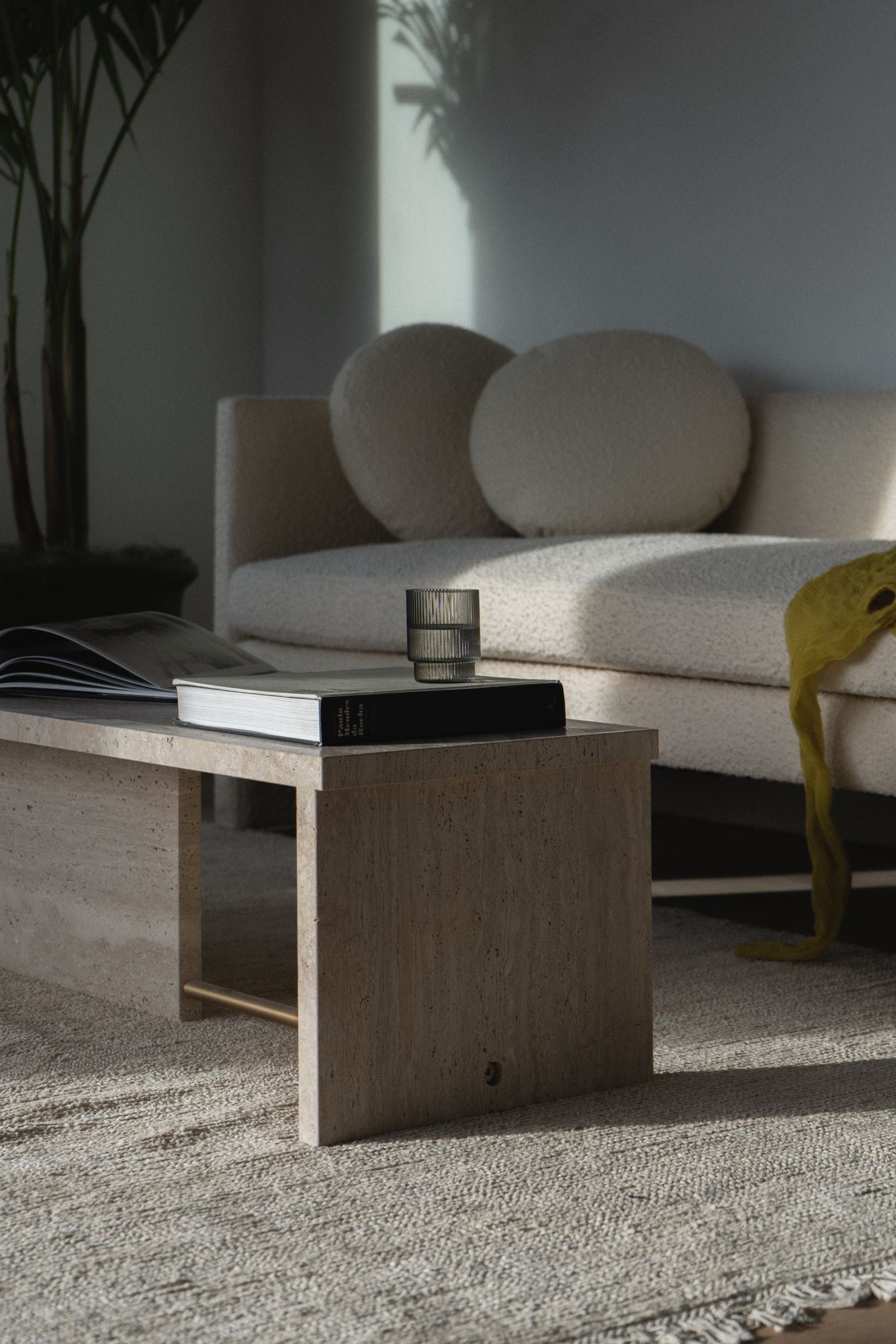 SEGMENT Low handmade rectangular travertine coffee table By TRNK