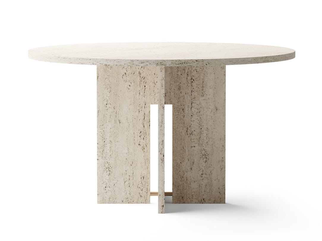 SEGMENT Round custom travertine table By TRNK