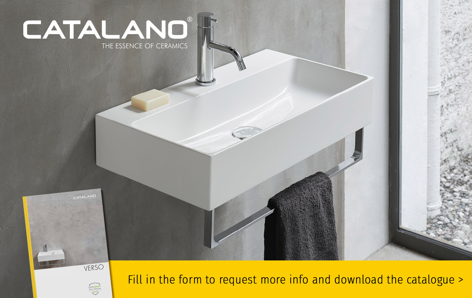 Verso collection by Ceramica Catalano: compact and small-sized washbasins
